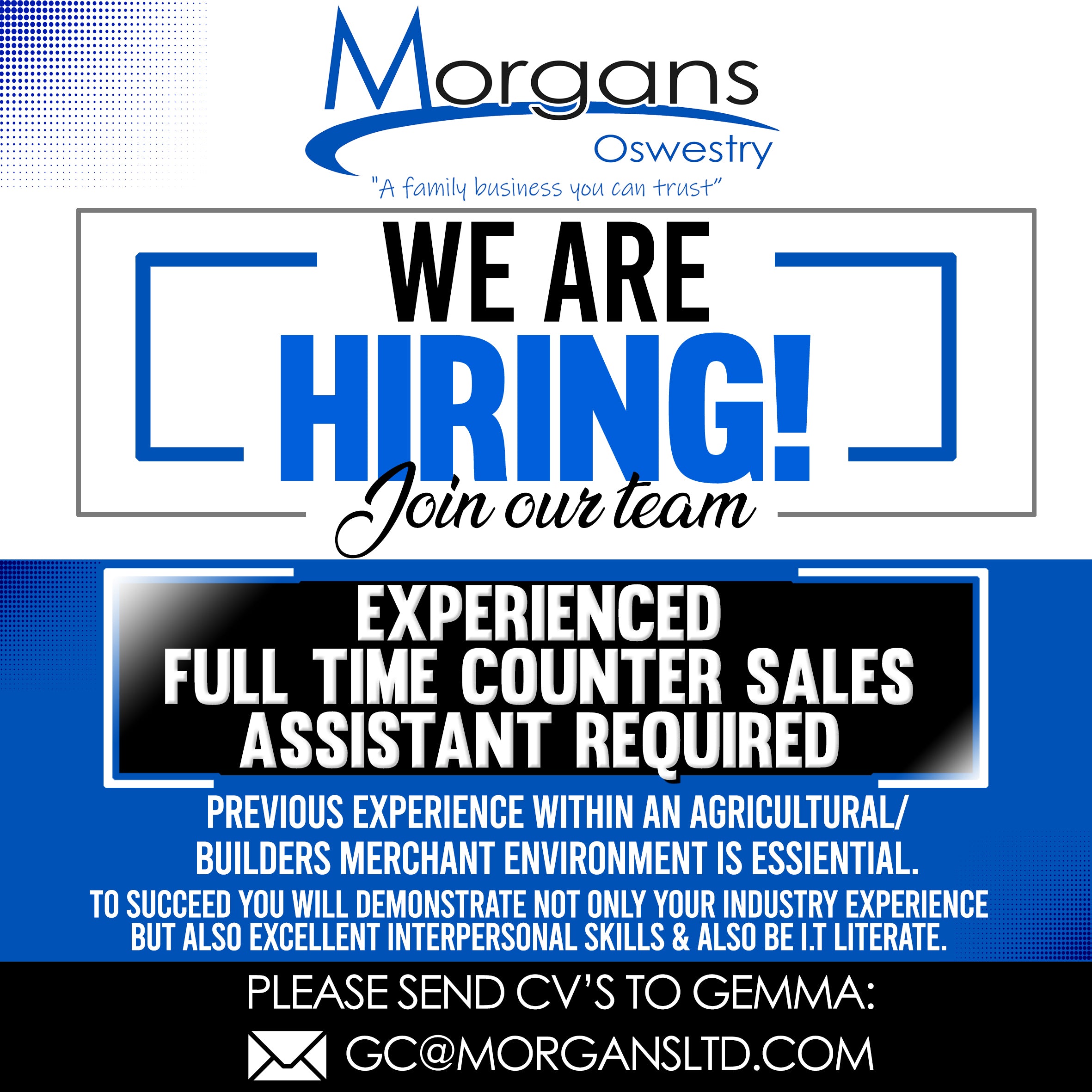 Vacancies – Morgans, Your Local Builders, DIY & Agricultural Merchants